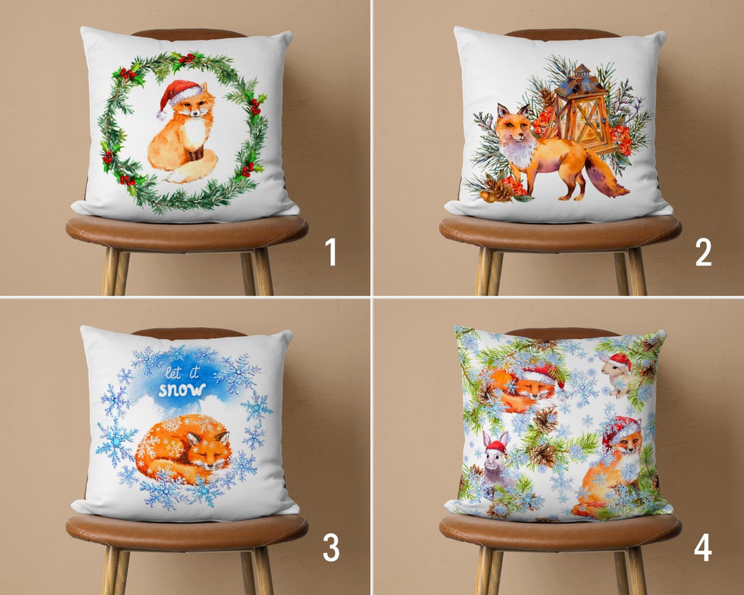 Cute Fox in Winter Pillow Case, Xmas Holiday Pillow Cover, Fox With ...