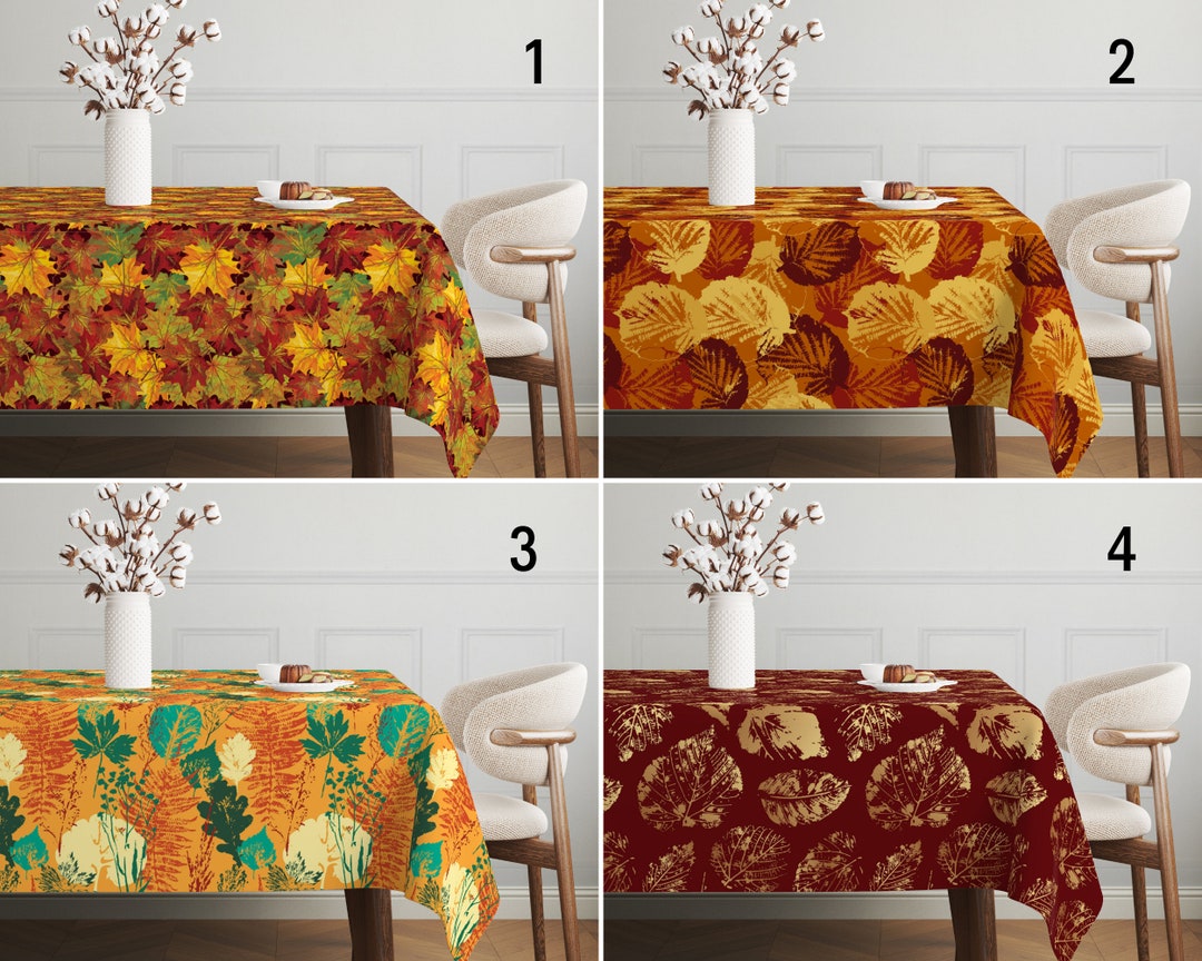Dry Fall Leaves Tablecloth, Autumn Tree Leaf Design Tablecloth, Orange ...