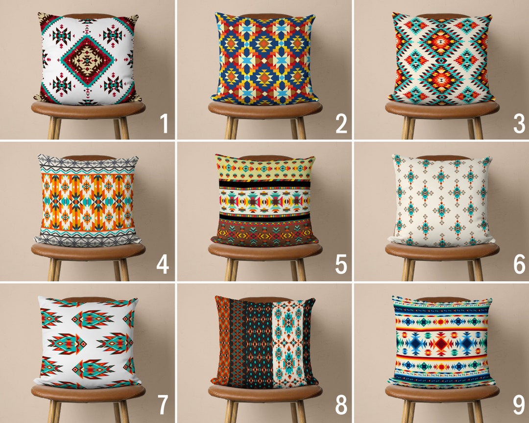 Colorful Boho Aztec Print Pillow Cover, Southwestern Tribal Throw ...