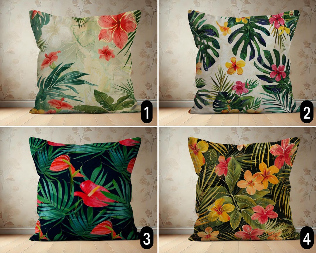 Tropical Flowers Throw Pillow Case, Exotic Floral Hawaiian Jungle ...