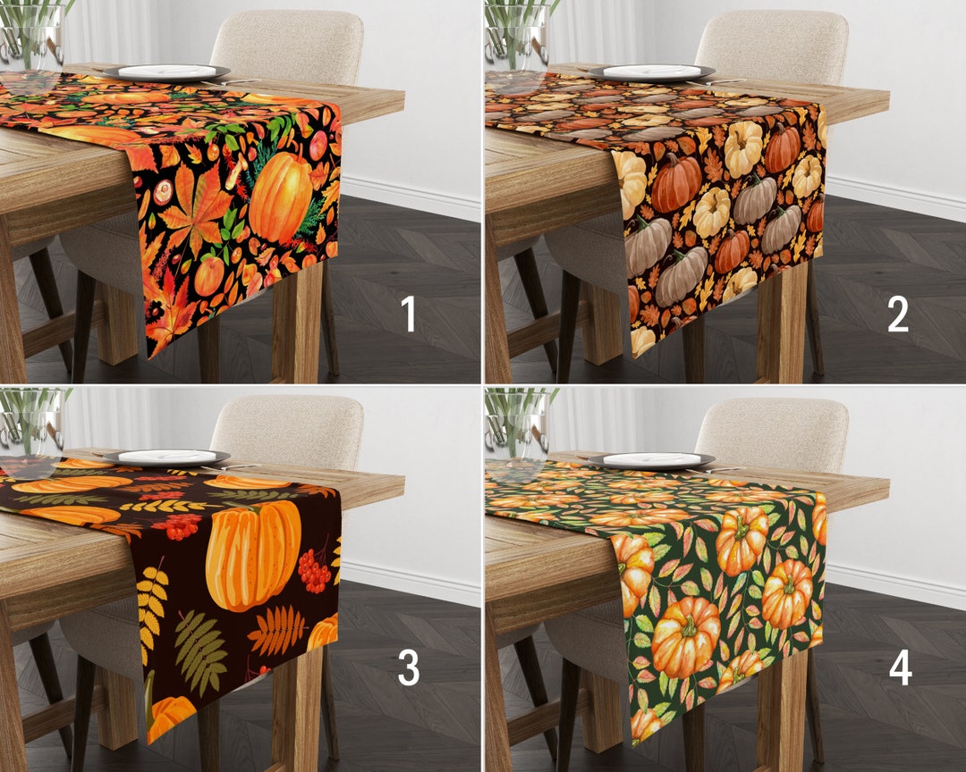 Boho Fall Pumpkins Table Runner, Cozy Autumn Kitchen Runner, Orange ...