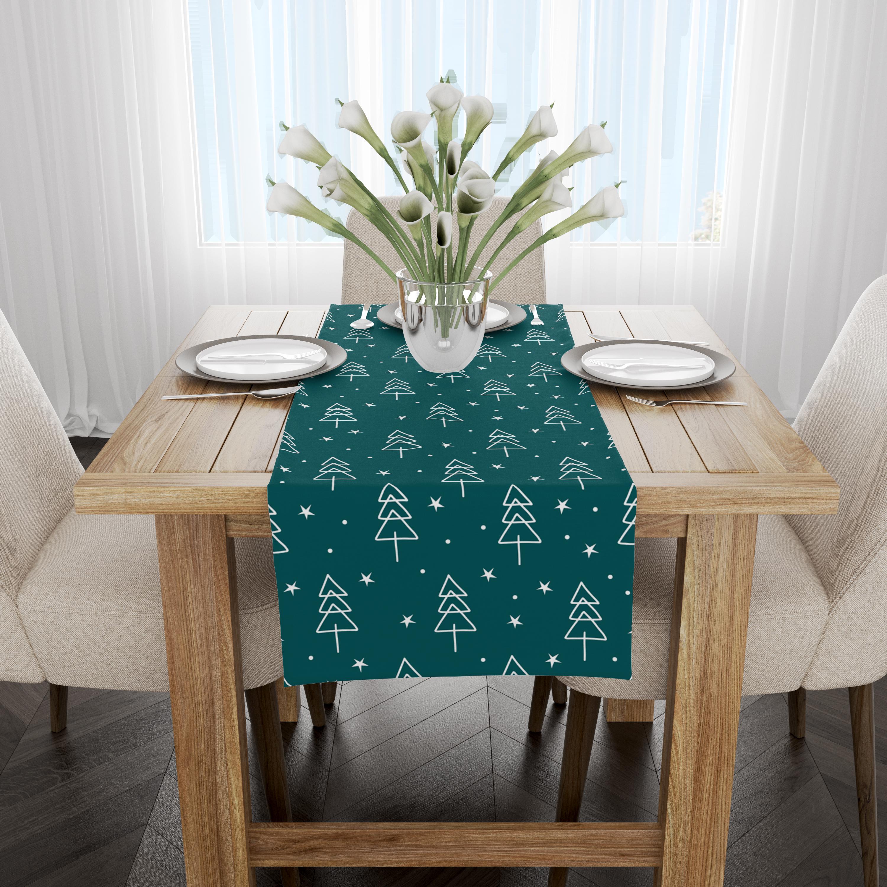 Modern Minimalist Pine Trees Table Runner, Christmas Tree Design Coffee ...