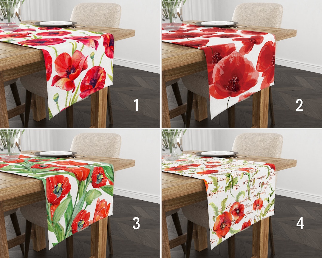 Poppy Flower Table Runners, Red Floral Kitchen Runner, Corn Poppy ...