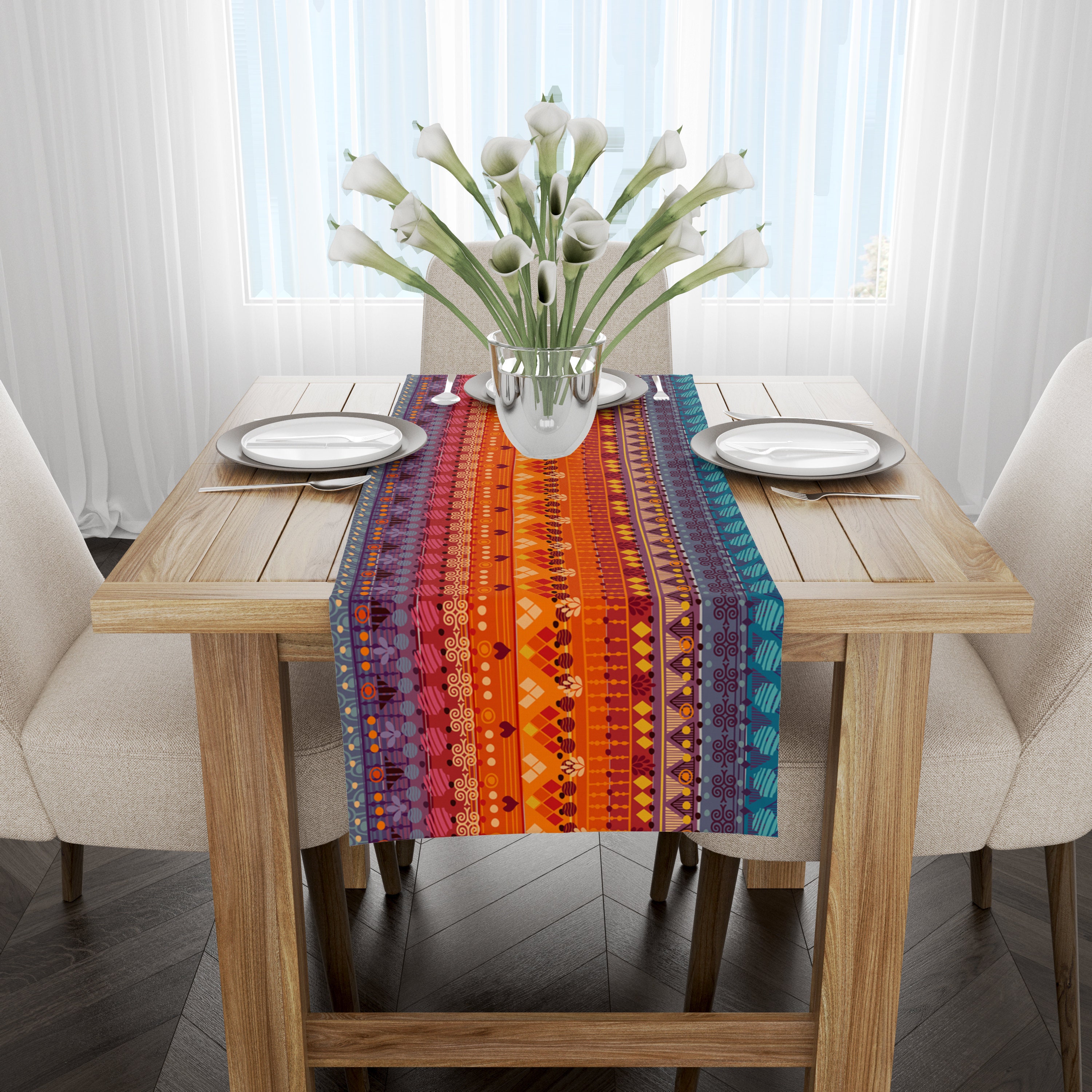 Ethnic Design Table Runner, Vivid Yellow Orange African Style Runner ...