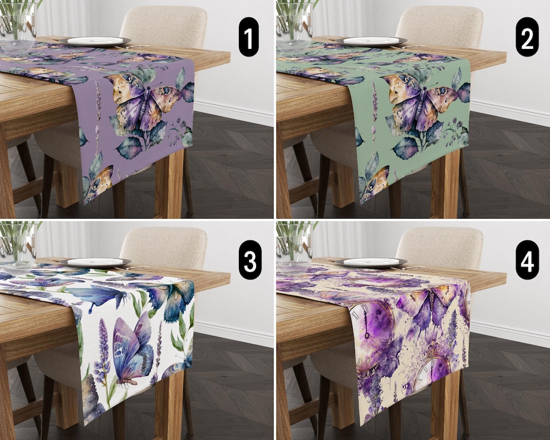 Butterfly Table Runner, Lavender Design Boho Elegant Table Runner ...