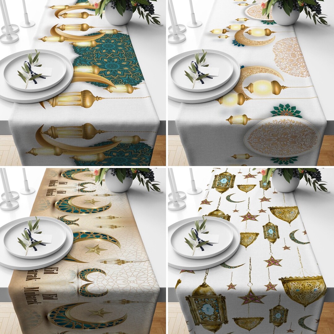 Ramadan Kareem Table Runner, Eid Mubarak Kitchen Runner, Crescent New ...