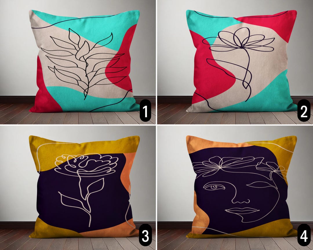One Line Art Abstract Pillow Case, Minimalist Flower Leaves Portraits ...