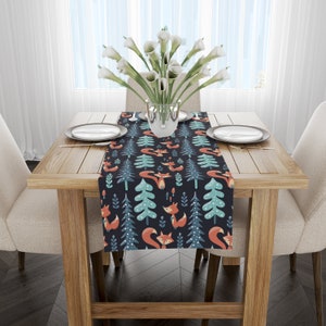 Cute Fox Table Runner, Winter Kitchen Runner, Fox in Woodland ...