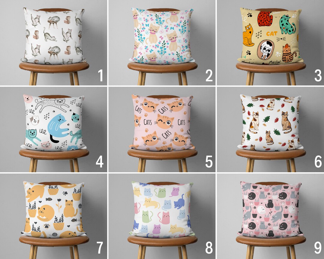 Cute Cats Pillow Cover, Funny Cat Throw Pillow Case, Animal ...
