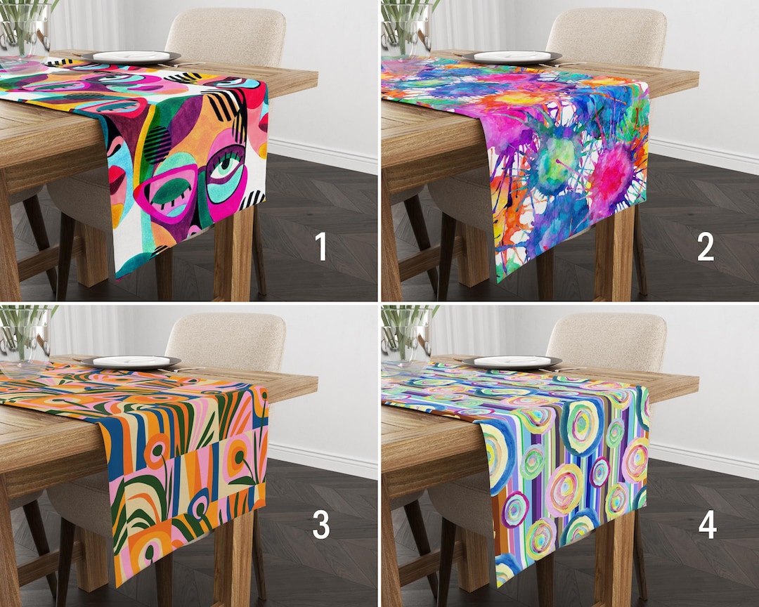 Vivid Abstract Colorful Table Runner, Bright Contemporary Art Table ...