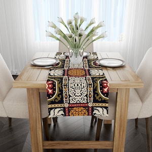 Aztec & Ethnic Earth Tones Table Runner, Black and Brown Tribal Kitchen ...