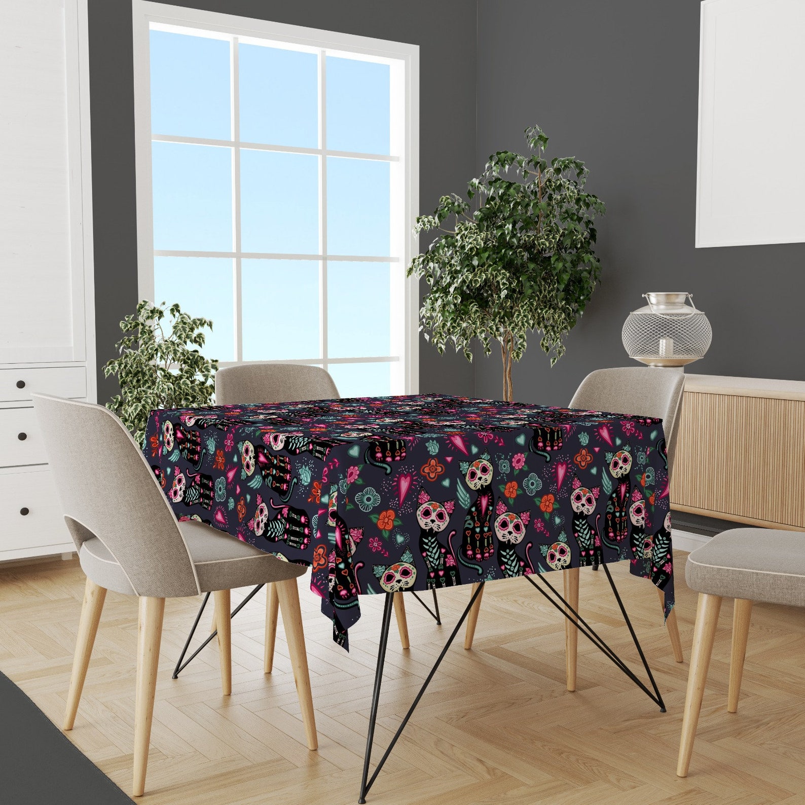 Spooky Halloween Eyeball Tablecloth, Colorful Cats Tablecloth, Fall ...