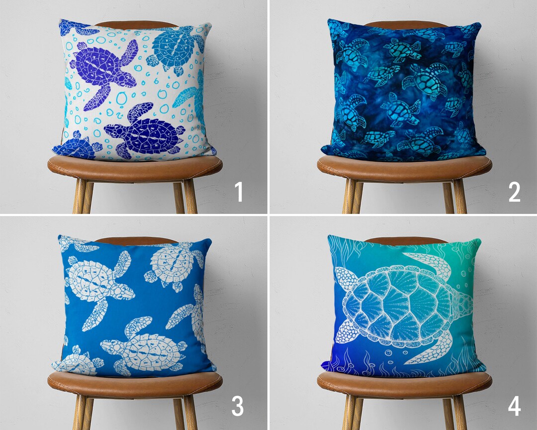 Sea Turtle Pillow Case, Marine Throw Pillow Cover, Blue & Turquoise ...