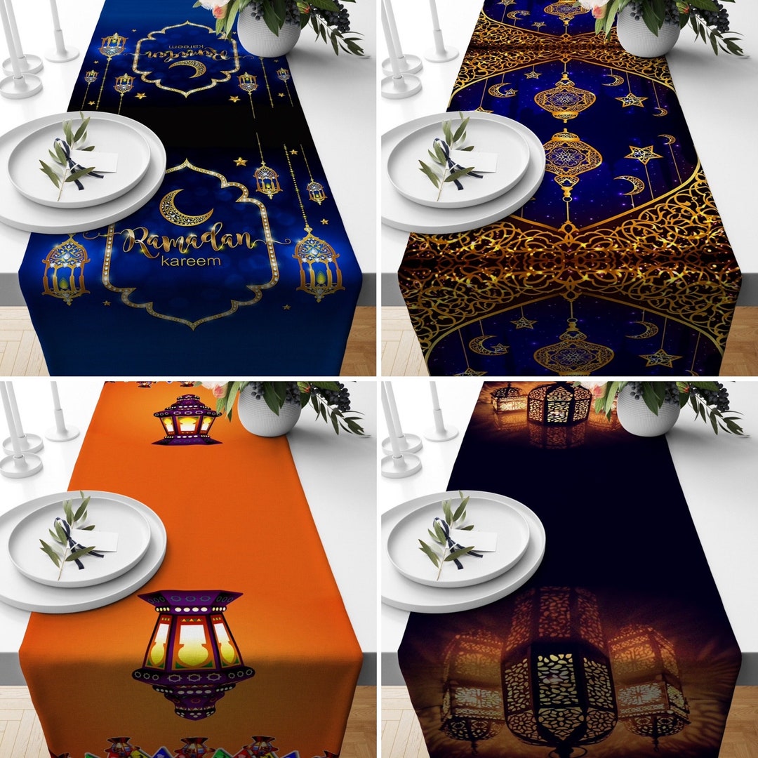 Eid Mubarak Table Runner, Ramadan Kareem Kitchen Runner, Vivid Islamic ...