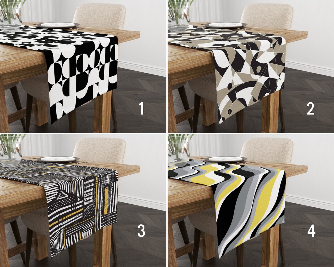Abstract Black Table Runner, Modern Kitchen Runner, Geometric ...
