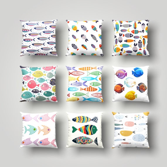 Colorful Fish Pillow Cover Multicolored Coastal Pillow Case - Etsy