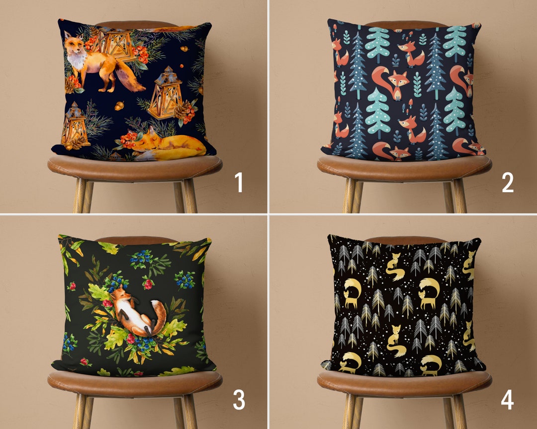 Fox Pattern Pillow Case, Cute Fox in Winter Cushion Cover, Christmas ...