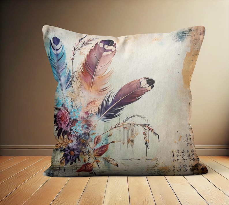Bohemian Feathers Pillow Cover, Dreamcatcher Design Cushion Cover, Boho ...