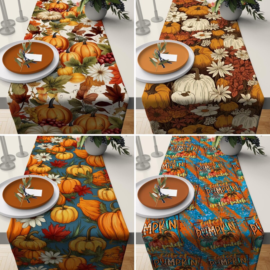 Boho Fall Pumpkins Table Runner, Cozy Autumn Design Table Runner ...