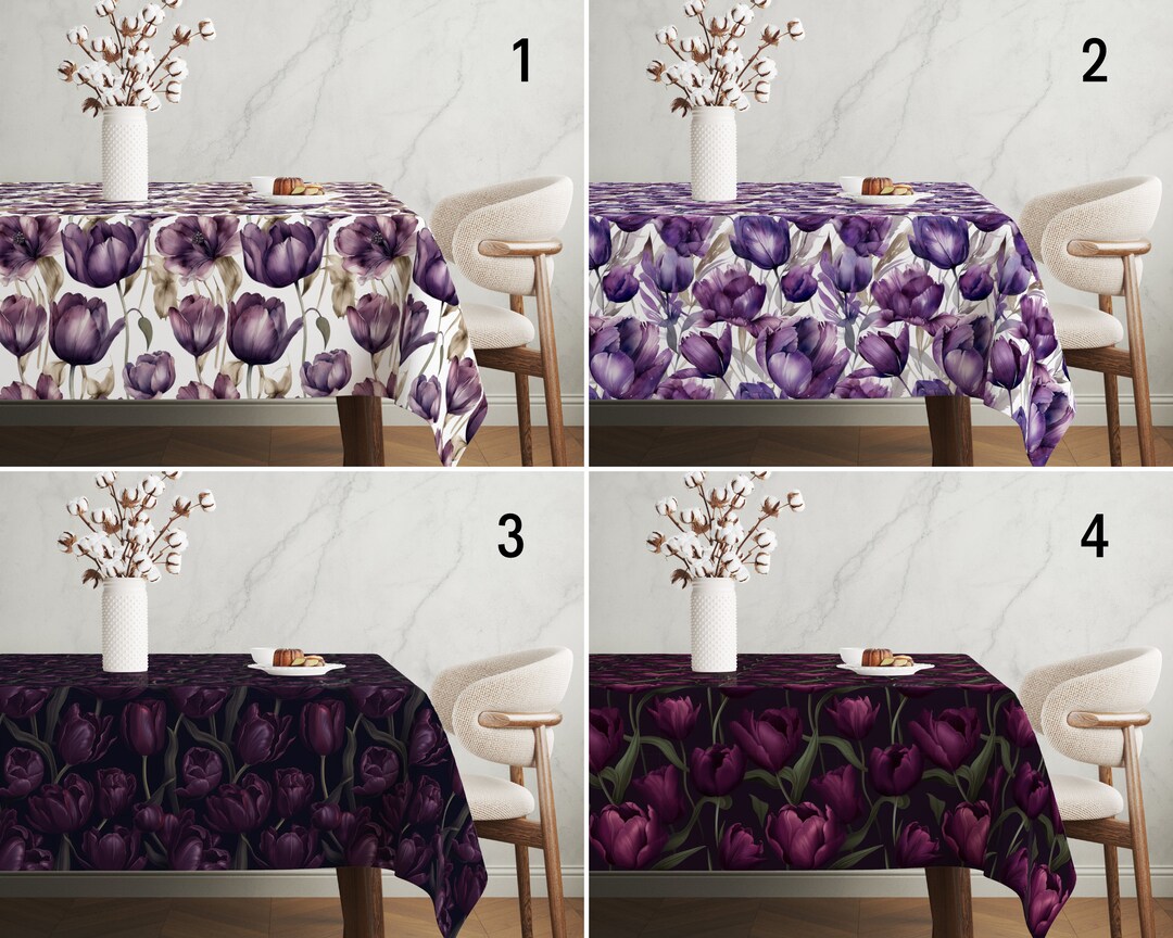 Purple Tulips Tablecloth, Flower Pattern Chic Tablecloth, Violet Color ...