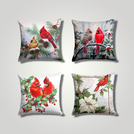 Cute Cardinal Bird Pillow Cover Red Bird on Tree Cushion - Etsy