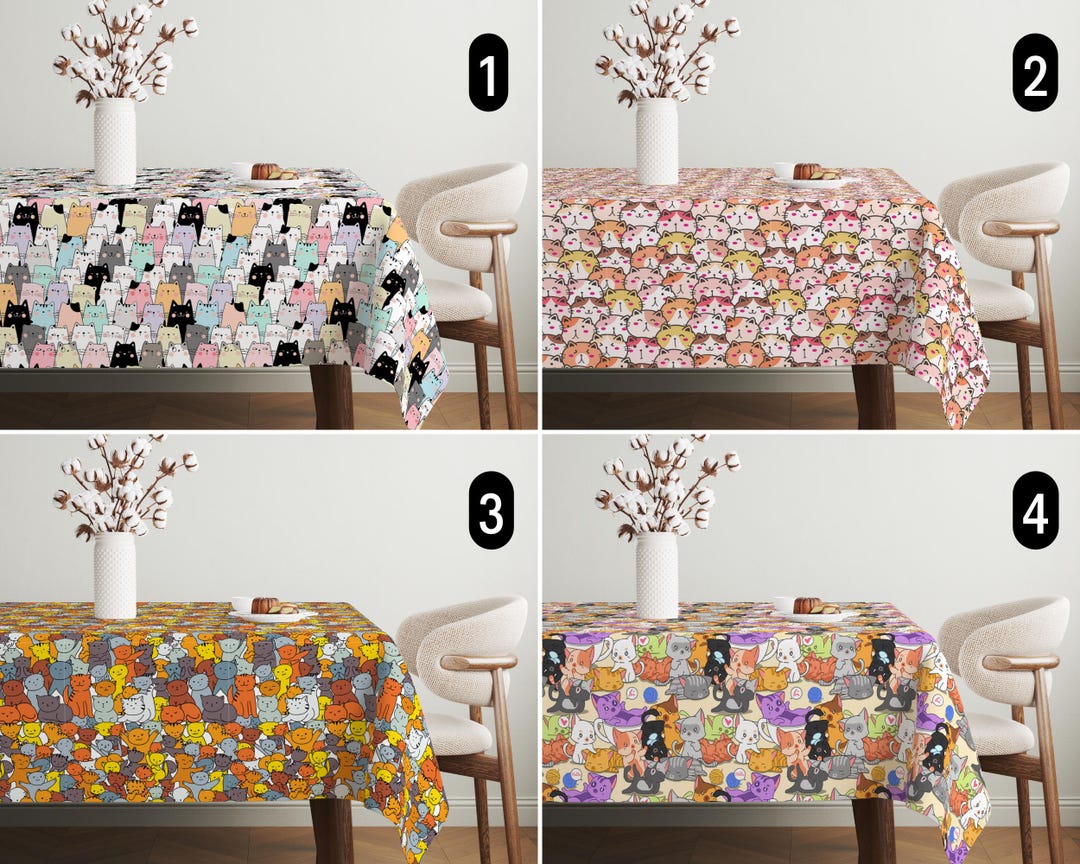 Cute Cats & Kittens Tablecloth, Cute Animal Portraits Design Tablecloth ...