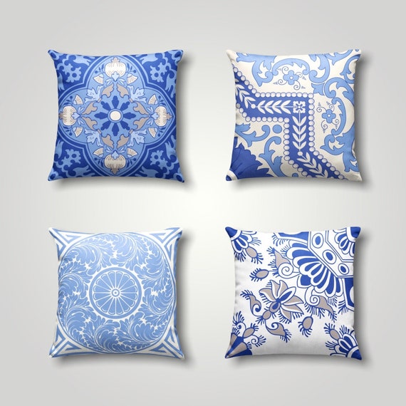 Blue Tile Pattern Pillow Cover Spanish Tile Style Pillow - Etsy