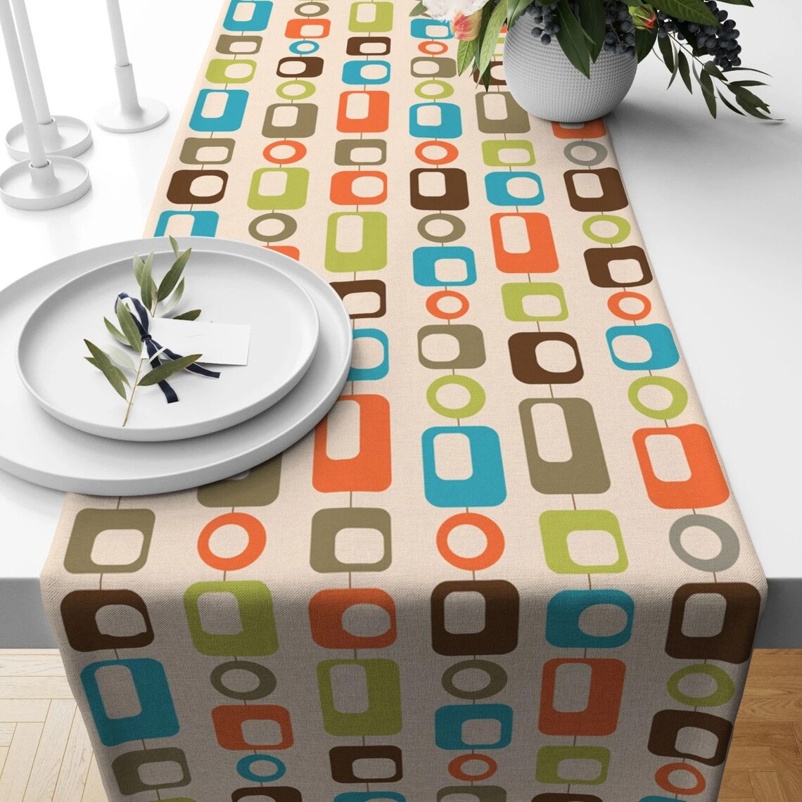 Mid Century Modern Runner, Retro Design Boho Table Runner, Geometric ...