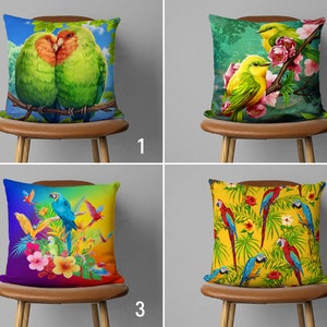 Vivid Parrot Design Pillow Case, Tropical Bird Cushion Cover, Vibrant ...