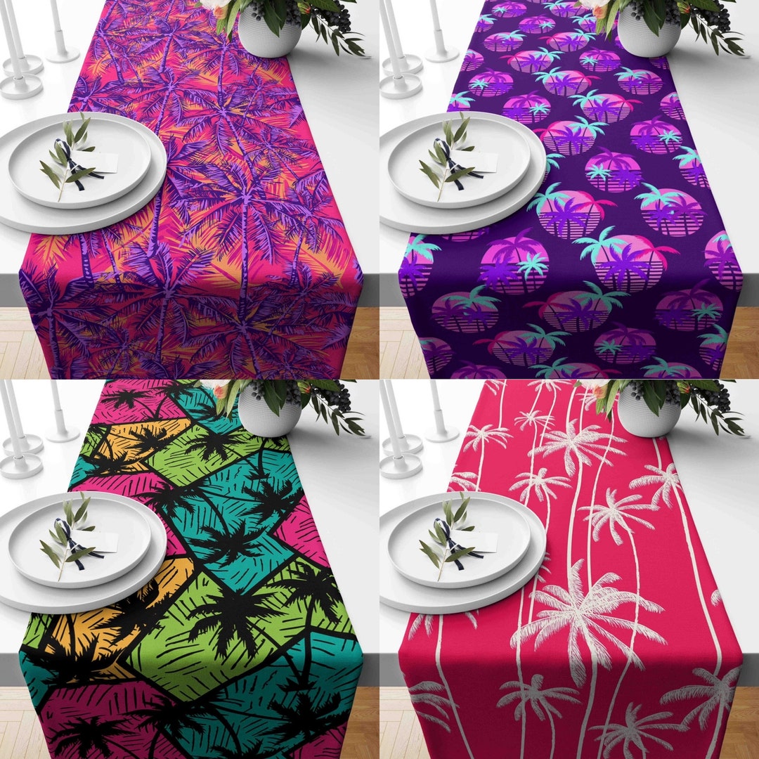 Pink & Purple Palm Trees Table Runner, Tropical Vivid Summer Runner ...
