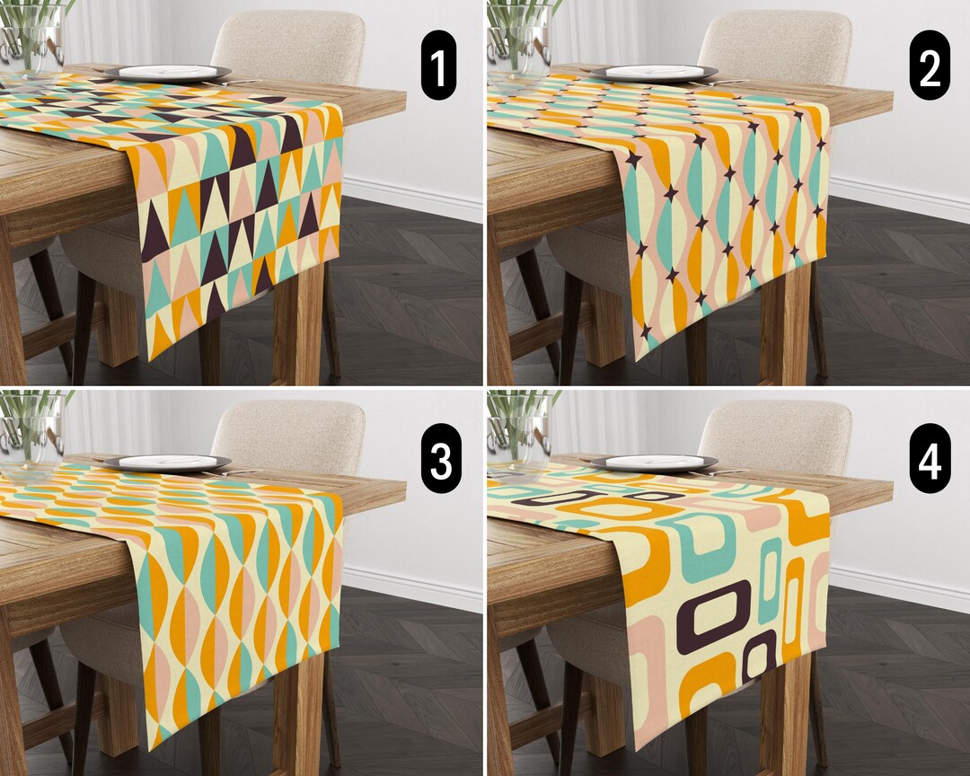 Mid Century Modern Table Runner, Abstract Retro Table Runner, Geometric ...