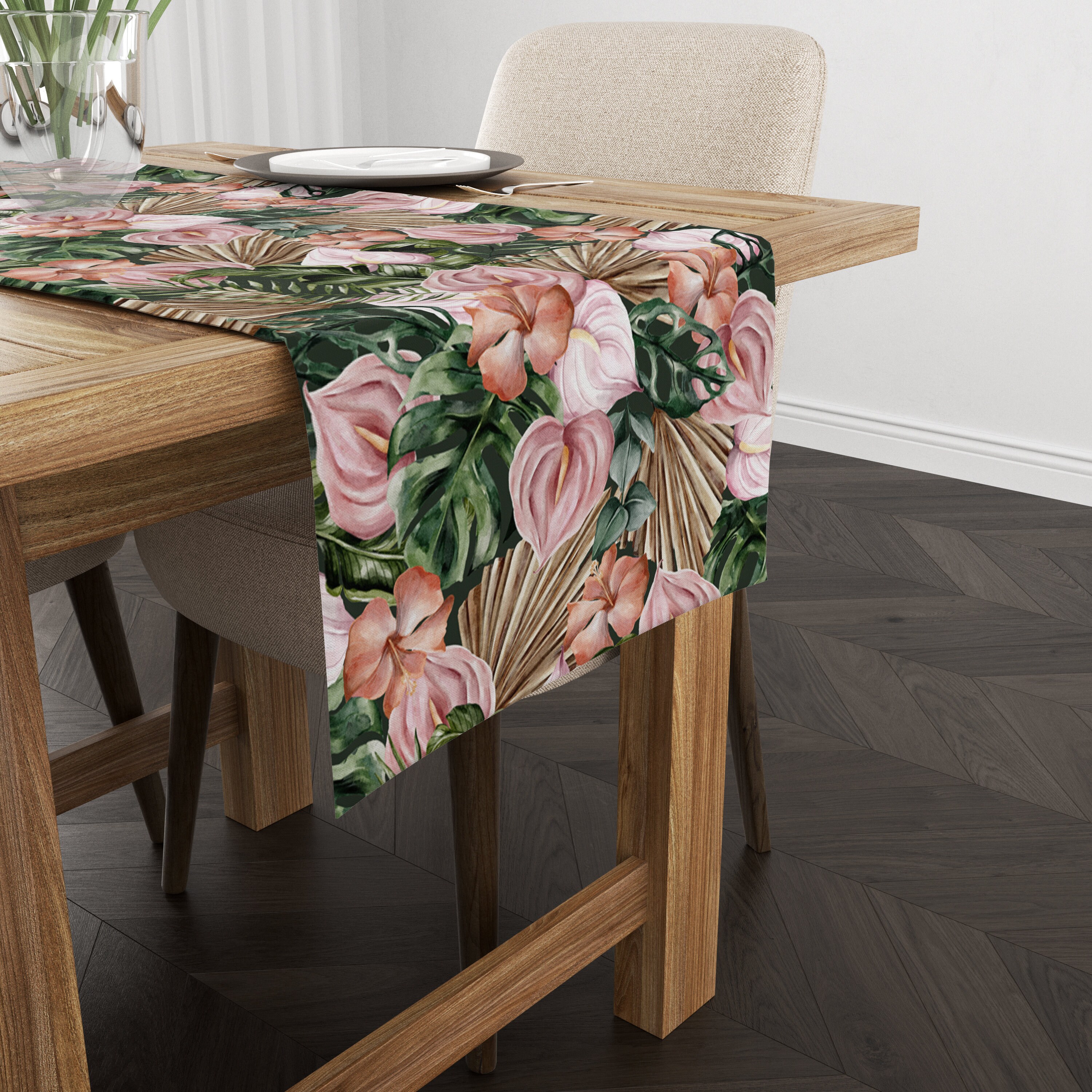 Floral Boho Leaves Table Runner Green Forest Kitchen Runner - Etsy