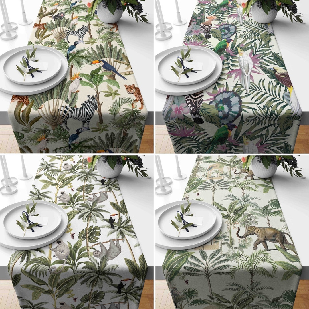 Wild Animal Design Table Runner, Tropical Dining Room Table Runner ...