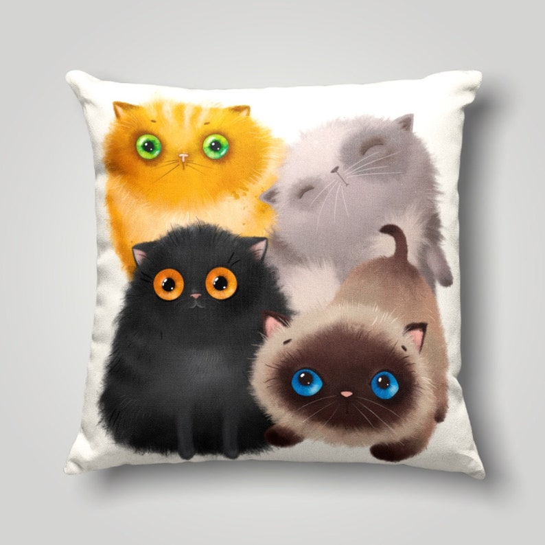 Black Cat Pillow Cover Cute Cat Illustration Cushion Cover - Etsy