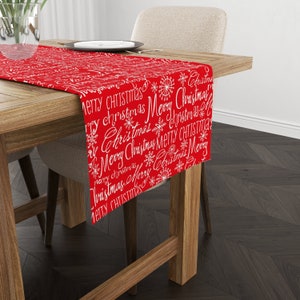 Red Christmas Table Runner, Snowflake Design Runner, Red Xmas Kitchen ...