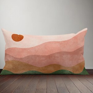 Boho Abstract Landscape Lumbar Pillow Cover, Layered Hills & Minimalist ...
