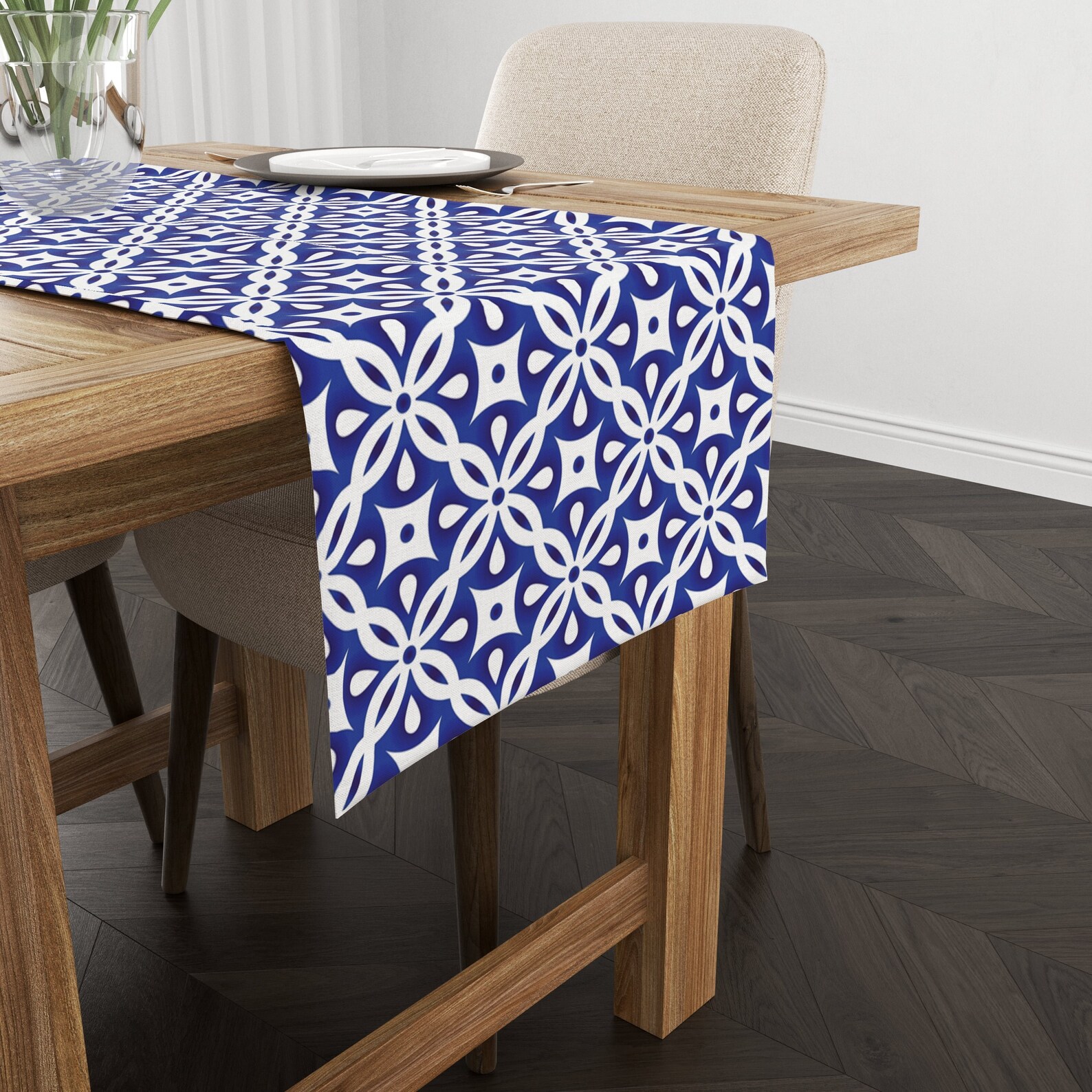 Bright Blue Spanish Style Kitchen Runner, Ethnic Table Runner ...