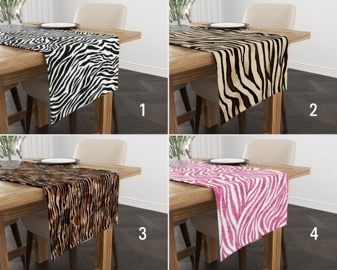 Zebra Print Art Table Runner, African Style Animal Print Runner, Safari ...
