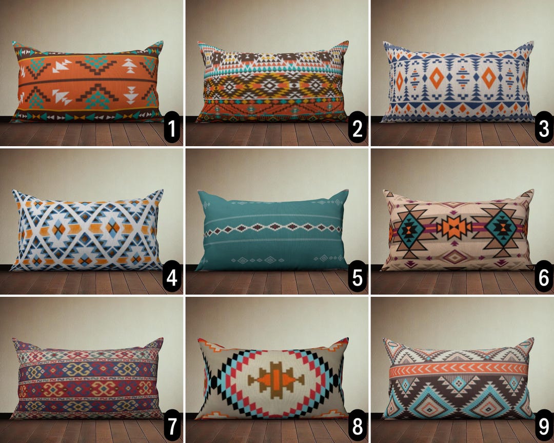 Tribal Aztec Lumbar Pillow Cover, Digital Print Boho Southwestern ...