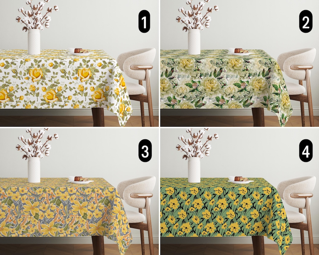 Toalha de mesa amarela floral, toalha de mesa com flores de peônia rosa ...