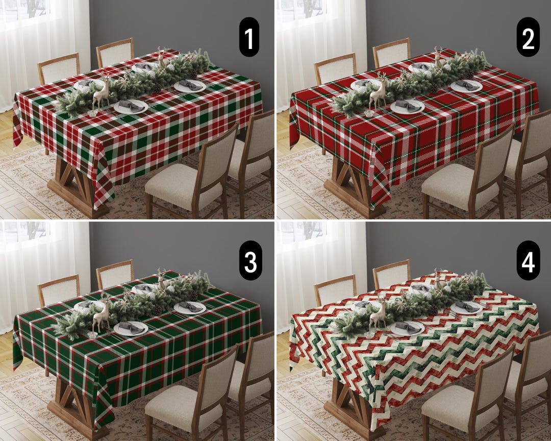 Plaid Christmas Tablecloth, Red Green Tartan Zigzag & Checkered Table ...