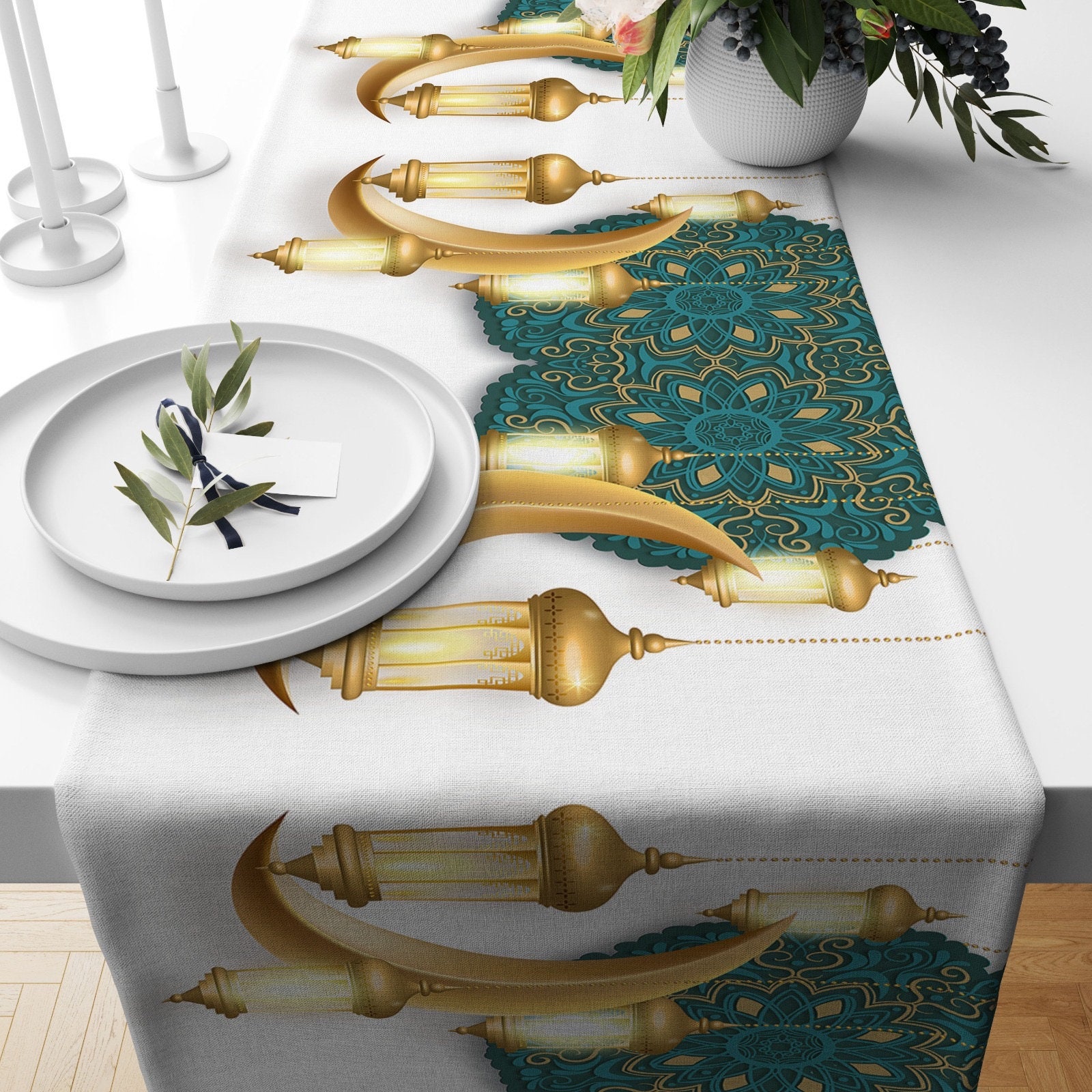 Ramadan Kareem Table Runner, Eid Mubarak Kitchen Runner, Crescent New ...