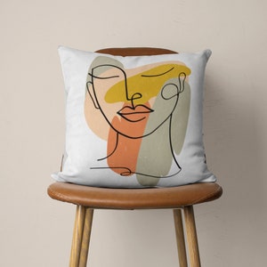 Abstract Line Art Pillow Cover, Minimalistic Cushion Cover, Woman Face ...