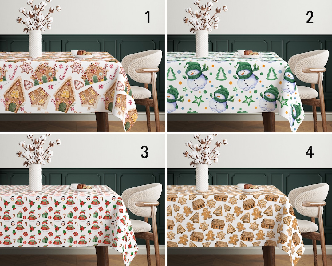 Snowman & Gingerbread Tablecloth, Christmas Holiday Tablecloth, Boho ...