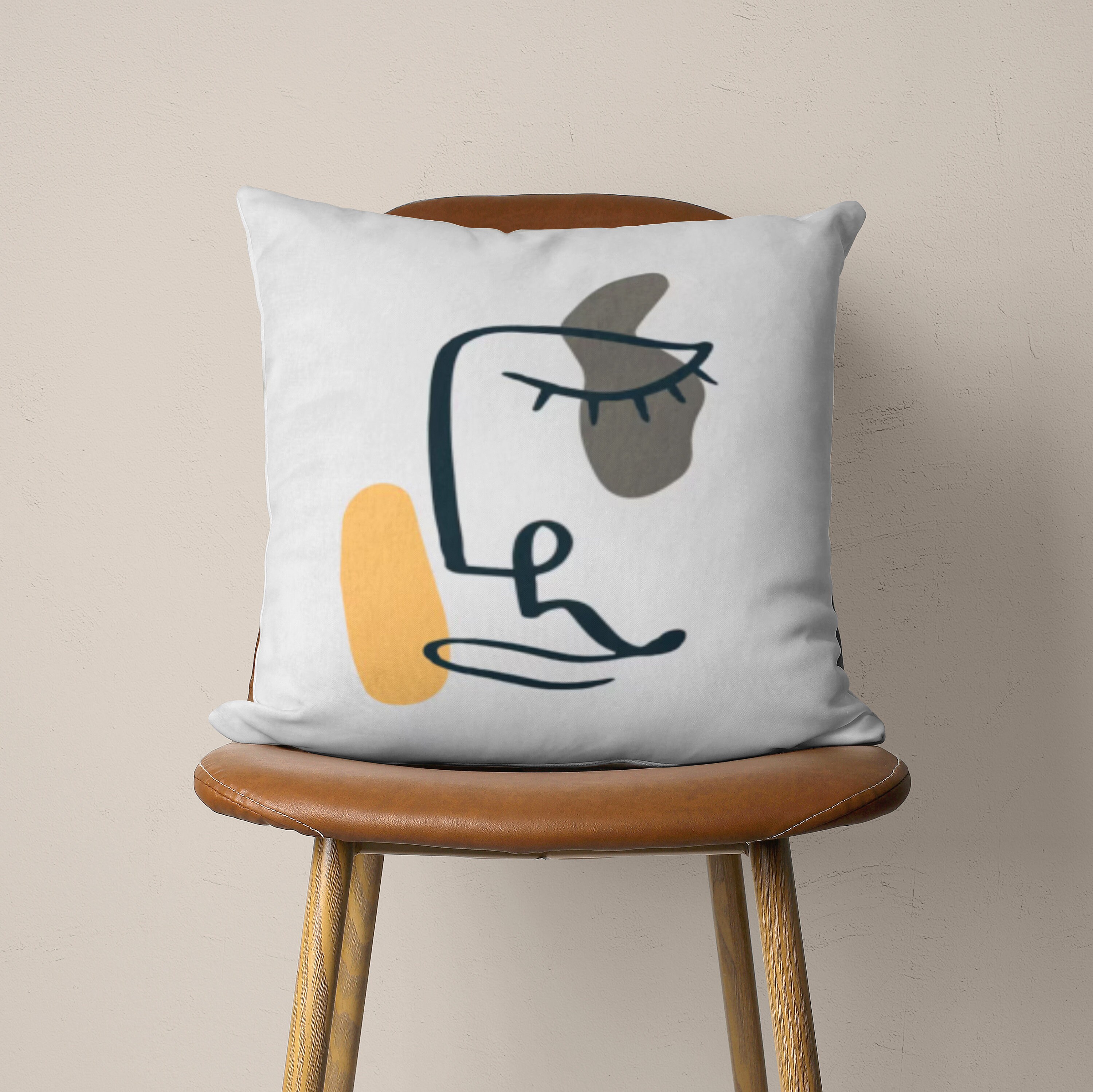 Abstract Line Art Pillow Cover, Minimalistic Cushion Cover, Woman Face ...
