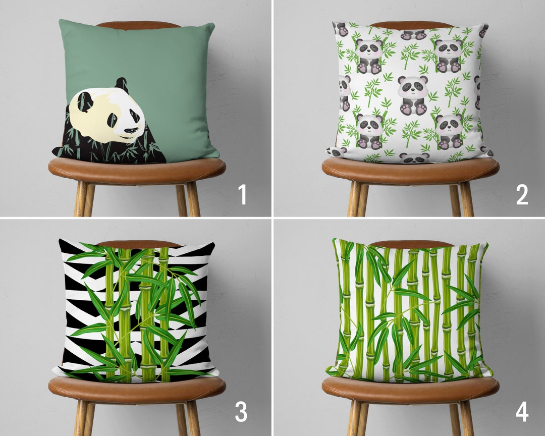 Panda & Bamboo Pillow Cover, Green Cushion Cover, Cute Panda Pillow ...