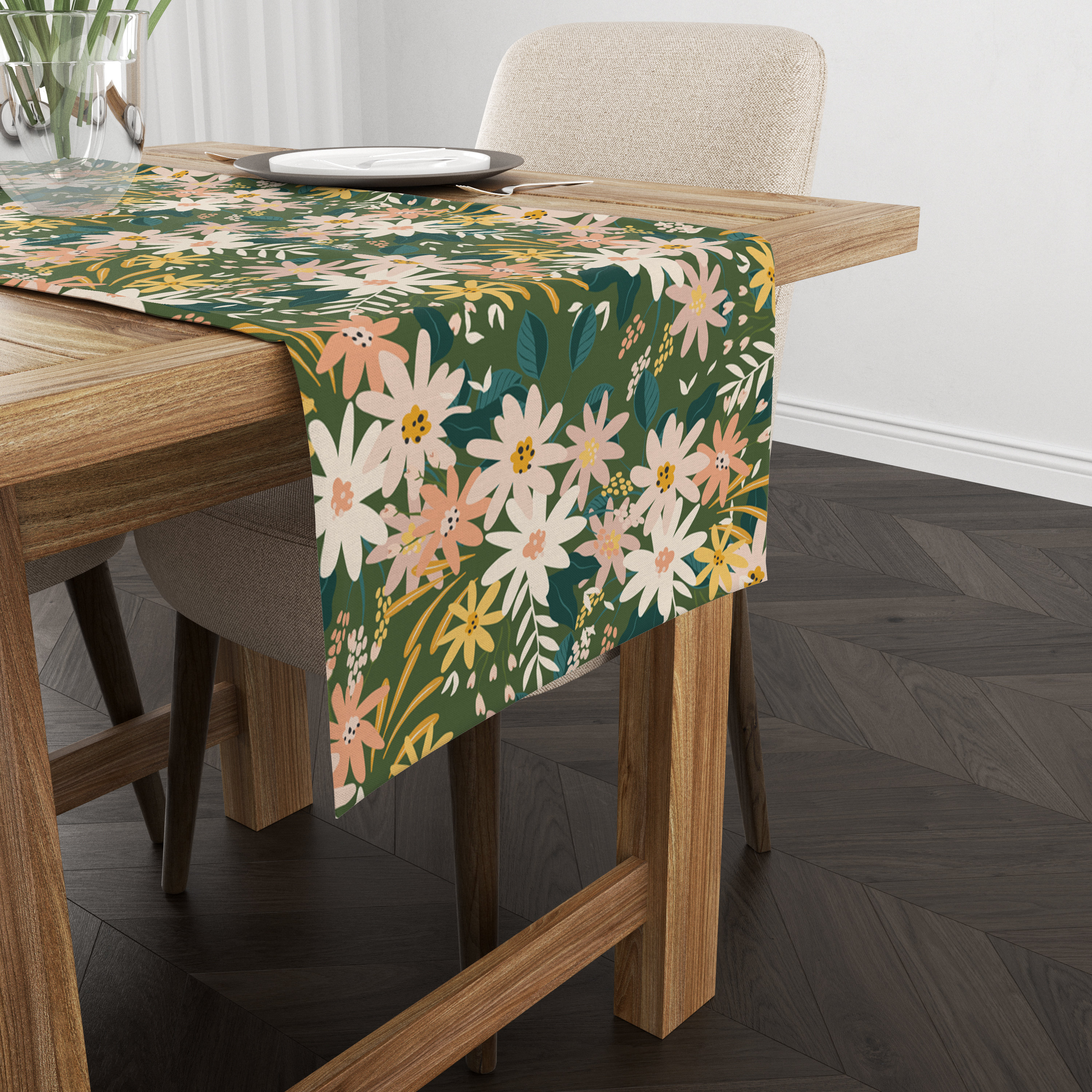 Flower Design Table Runner, Floral Boho Runner, Multi Colored Bohemian ...