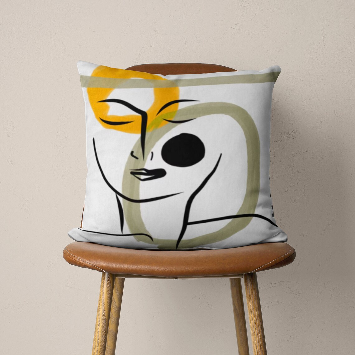 Abstract Line Art Pillow Cover, Minimalistic Cushion Cover, Woman Face ...