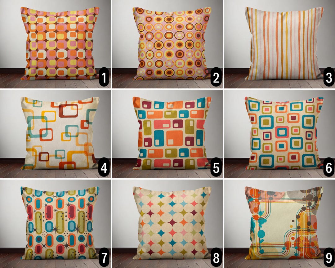 Retro Mid Century Modern Style Pillow Case, Geometric Nostalgic Design ...