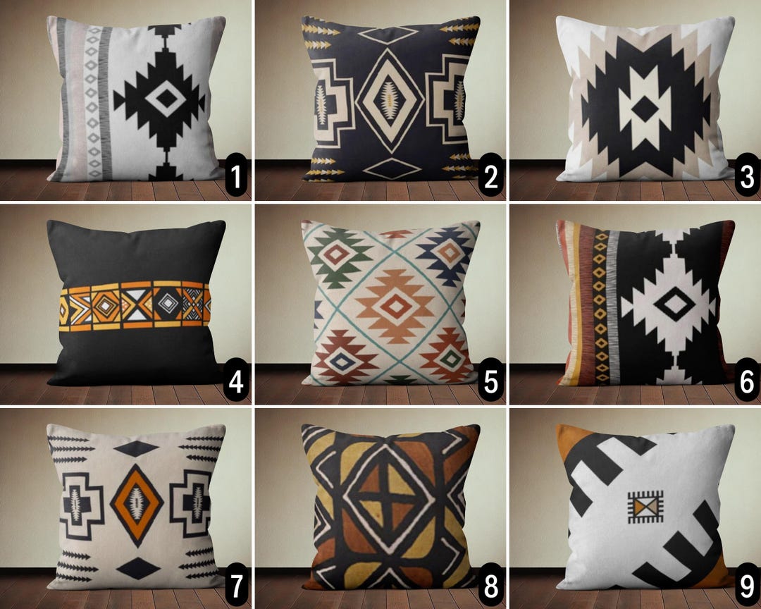Aztec Throw Pillow Cover, Southwestern Kilim Design Black Brown Pillow ...